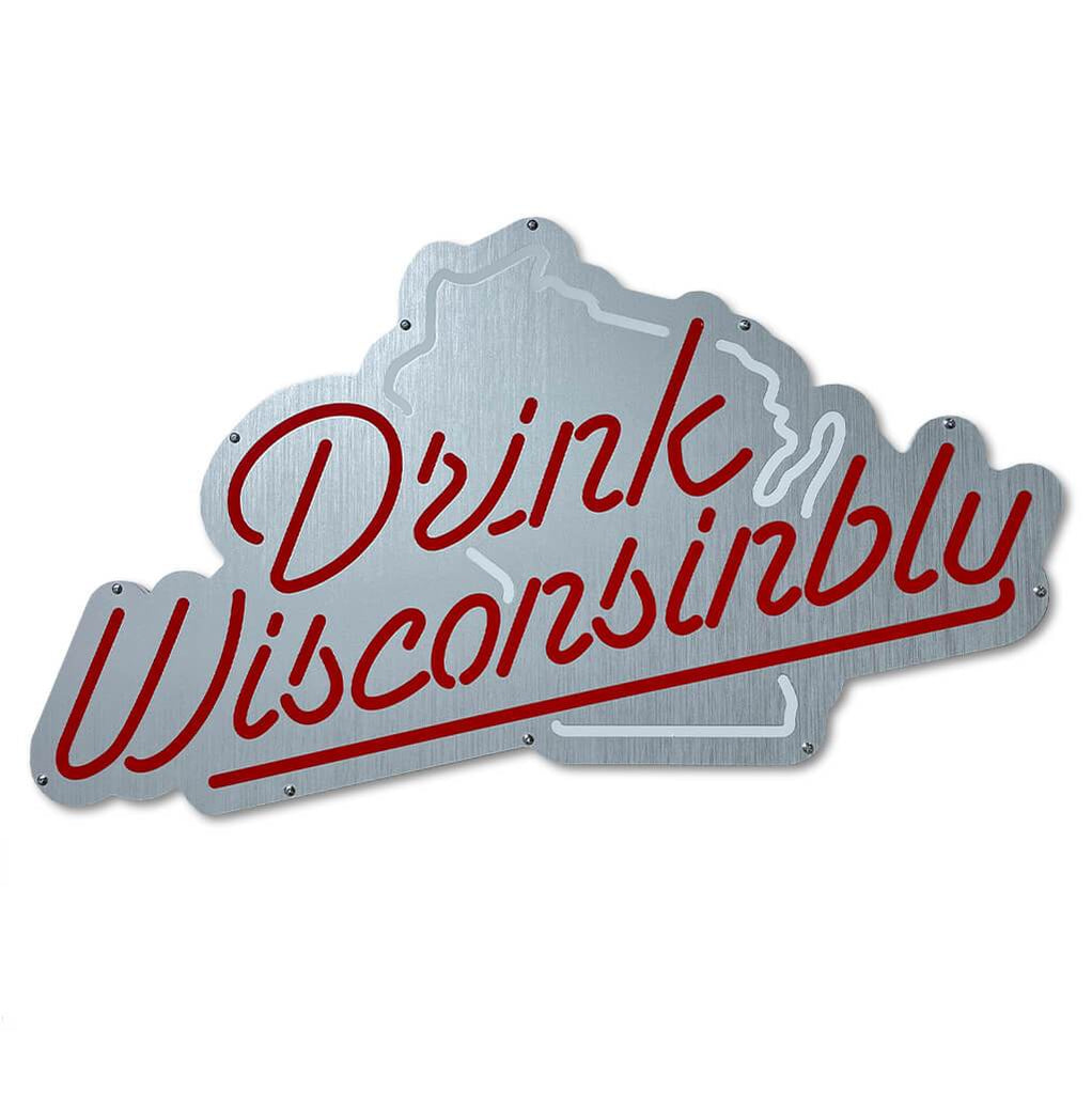 Faux Neon Red & White LED Sign - Drink Wisconsinbly